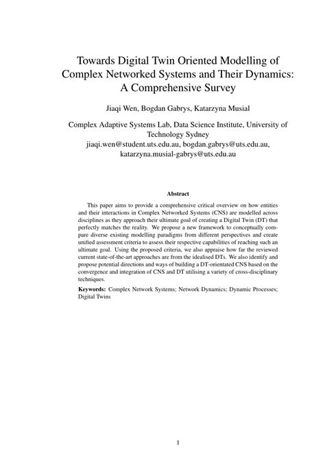 Pdf Towards Digital Twin Oriented Modelling Of Complex Networked Systems And Their Dynamics A