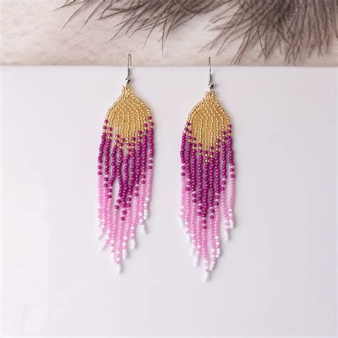 Bohemian Gradient Color Glass Beads Dangle Earrings Temu Ireland