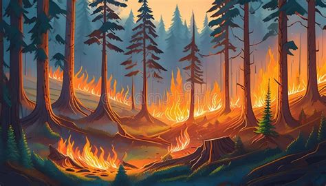 Forest Fires And Their Consequences For Nature Stock Illustration