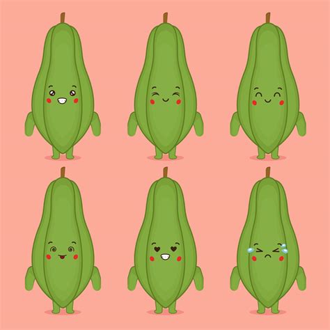 Cute Papaya With Various Expression 3612355 Vector Art At Vecteezy