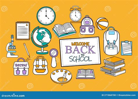 Vector Set Of Different School Related Items Cartoon Illustration Isolated Stock Vector