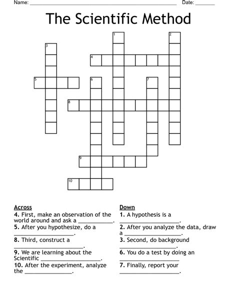 Scientific Method Unit Crossword Puzzle At Piper Paltridge Blog
