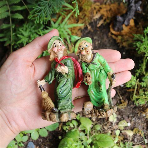 Miniature Green Witch With Skulls Figurine Miniature Figurines