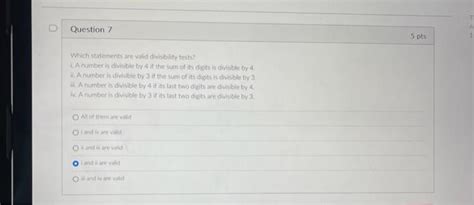 Solved Which Statements Are Valid Divisibility Tests 1 A
