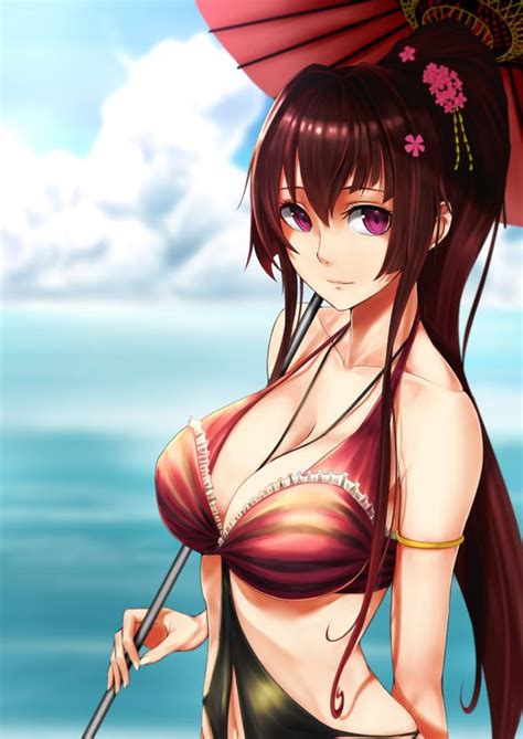 Wallpaper Illustration Sea Long Hair Anime Girls Water Big Boobs