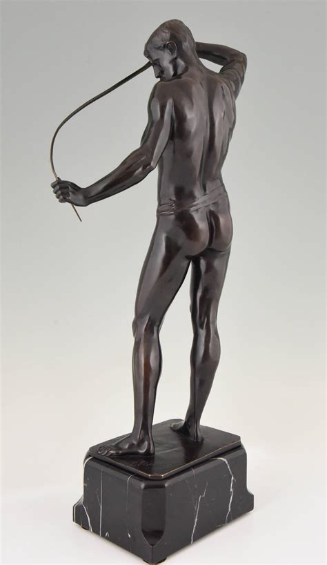 Antique Bronze Sculpture Male Nude Fencer Ludwig Eisenberger 1900 At