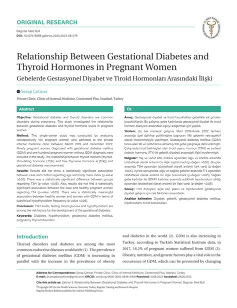 Pdf Relationship Between Gestational Diabetes And Thyroid Hormones In Pregnant Women