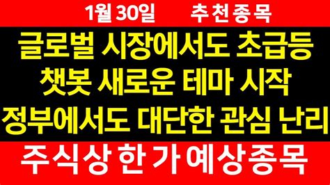 1월30일 상한가 예상되는 종목 추천 글로벌 시장에서도 초급등 세력 계속 연일매수중 오르는말에 타야합니다 세력