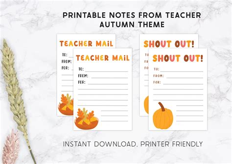 Printable Teacher Mail Fall Notes From Teacher Autumn Etsy