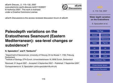 Pdf Paleodepth Variations On The Eratosthenes Seamount Eastern Mediterranean Sea Level