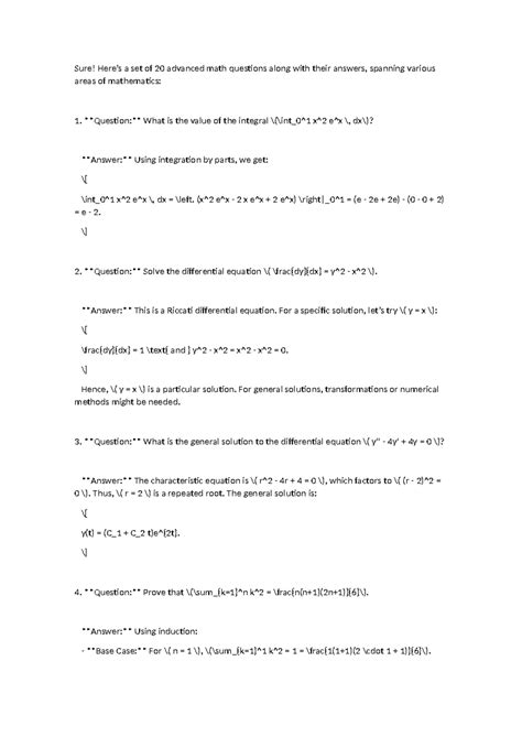 Math 101 Math Advanced Sure Here S A Set Of 20 Advanced Math