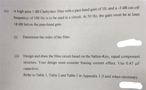 C A High Pass 1 Db Chebyshev Filter With A