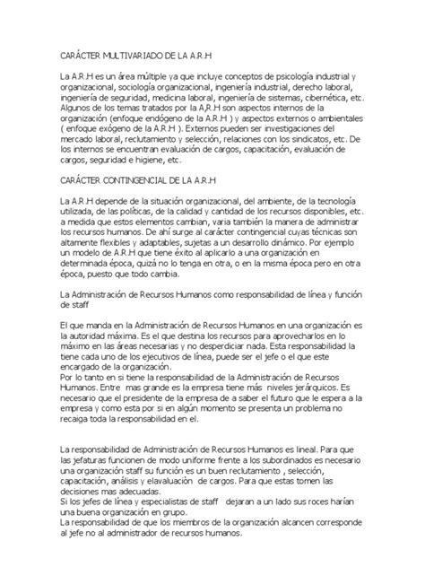 Carácter Multivariado De La Arh Pdf Recursos Humanos Cuestionario