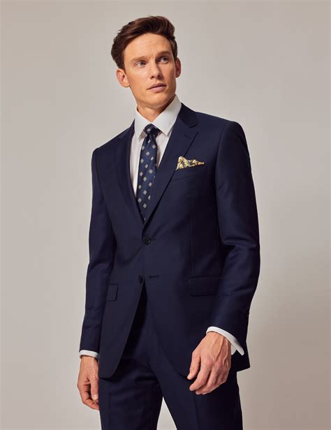 Mens Dark Blue Twill Slim Suit Jacket