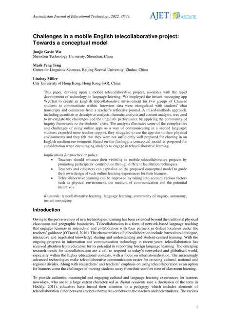 pdf challenges in a mobile english telecollaborative project towards