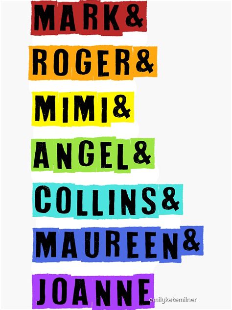 Rent Character Names Sticker For Sale By Emilykatemilner Redbubble