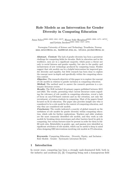 Pdf Role Models As An Intervention For Gender Diversity In Computing