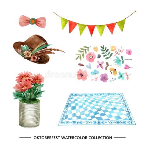 Set Of Watercolor Design Mat Flowers Hat Illustration On White