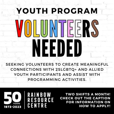 Youth Program Volunteers Needed Rainbow Resource Centre