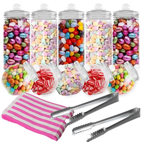 Plastic Candy Buffet Jars 6 Pcs Candy Jars With Lids Happon Plastic