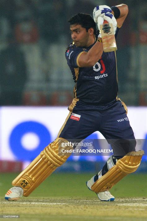 Quetta Gladiators Umar Akmal Plays A Shot During The Pakistan Super