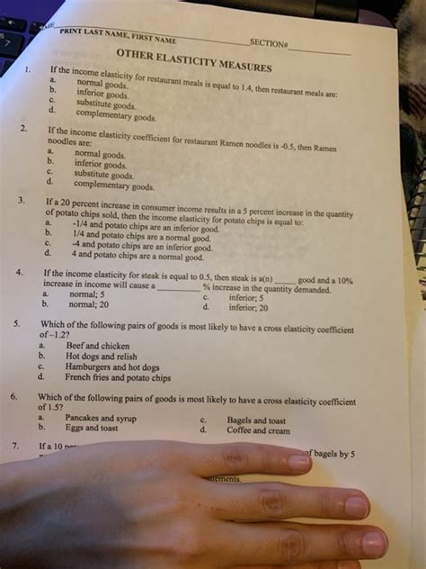 solved print last name first name section other elasticity