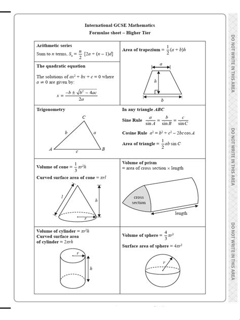 Formula Sheet Edexcel Igcse Maths Pdf Area Euclidean Geometry