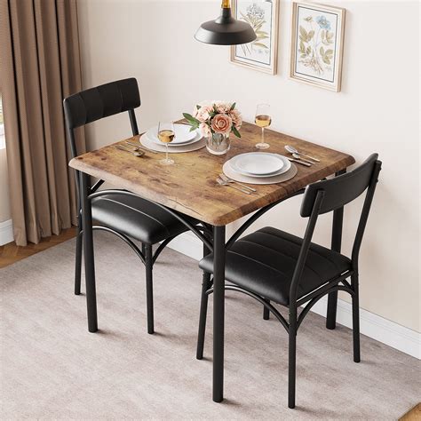 Idealhouse 3 Piece Kitchen Table Set Dining Table And Chairs For 2 Metal And Wood Square