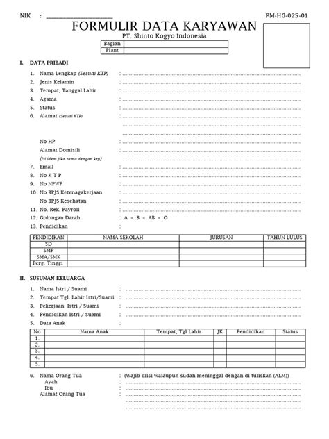 Formulir Data Karyawan Pdf