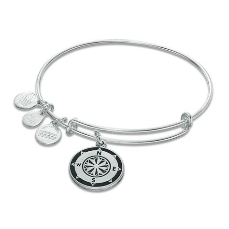 Alex And Ani Green Epoxy Compass Charm Bangle In Brass With Silver