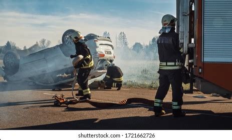 Aerial View Rescue Team Firefighters Paramedics Stock Footage Video