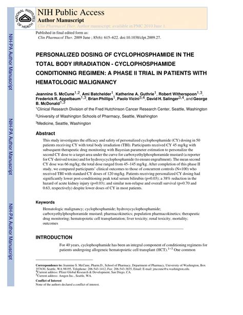 Pdf Personalized Dosing Of Cyclophosphamide In The Total Body