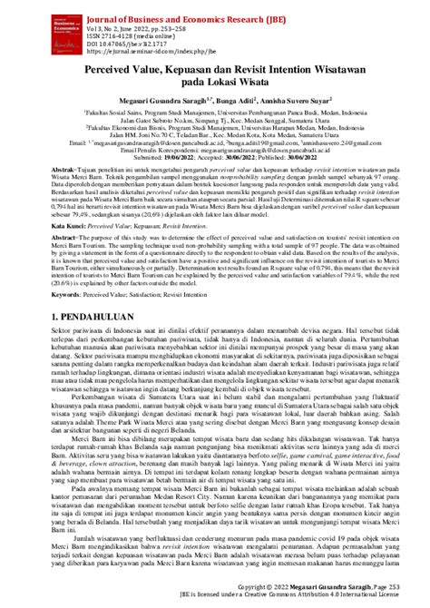 Pdf Perceived Value Kepuasan Dan Revisit Intention Wisatawan Pada