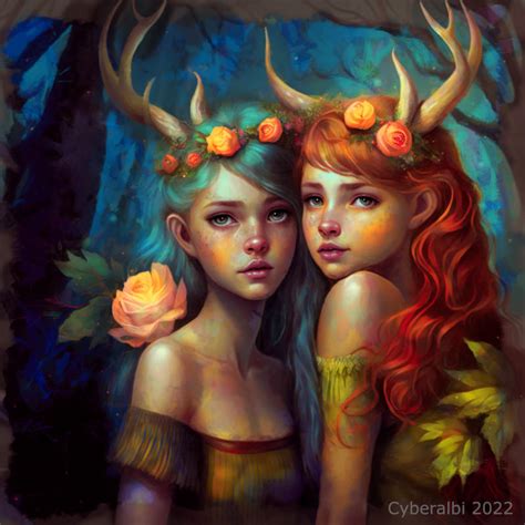Girls In Deer Tf Mixed Media And Ai Art By Cyberalbi On Deviantart