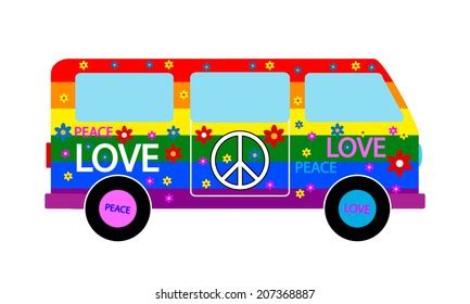Psychedelic Cool Vintage Hippie Bus Stars Stock Vector Royalty Free