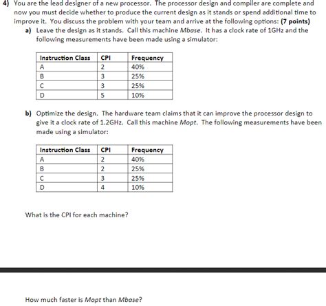 solved 4 you are the lead designer of a new processor the