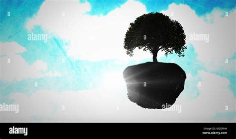 Floating Tree In Surreal Sky Stock Photo Alamy