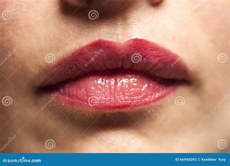 Beautiful Plump Red Woman Lips With Lipstick Stock Image Image Of