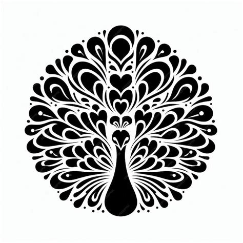 Silhouette Vector Art Of A Peacock Facing Forward With Its Tail Fully