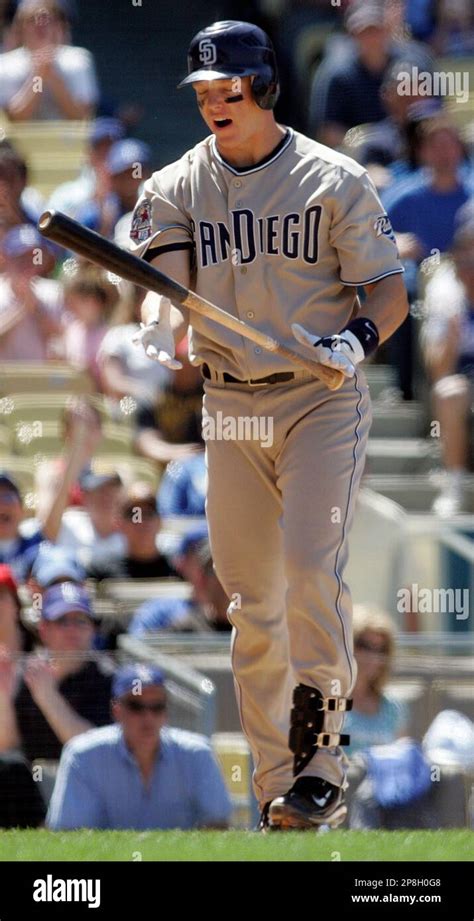 San Diego Padres Nick Hundley Reacts To Striking Out Against Los Angeles Dodgers Starting