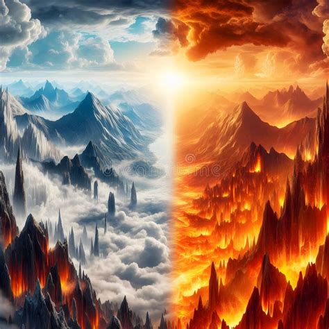 Split Image Of The Heaven Verses Hell Where Heaven Is Serene Landscape