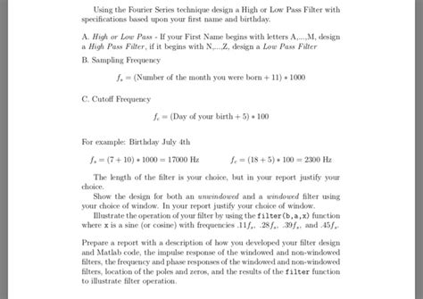 Using The Fourier Series Technique Design A High Or Chegg