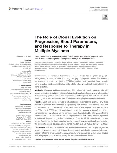 Pdf The Role Of Clonal Evolution On Progression Blood Parameters