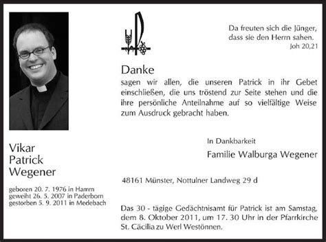 Traueranzeigen Von Patrick Wegener Trauer In Nrwde