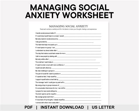 Managing Social Anxiety Worksheet Social Phobia Anxiety Relief