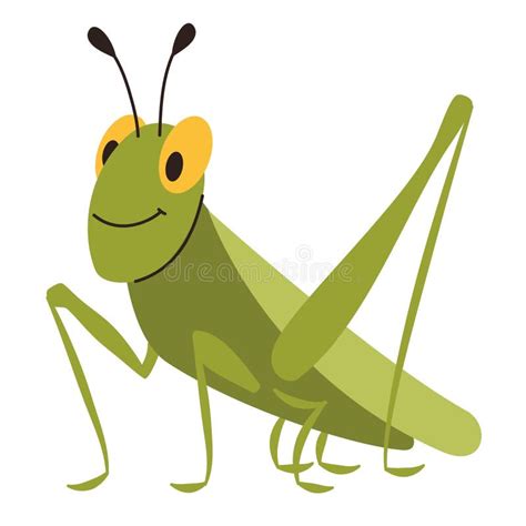 Flat Vector Illustration On White Background Cute Grasshopper In
