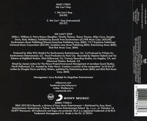 Single Miley Cyrus We Cant Stop Encartes Pop