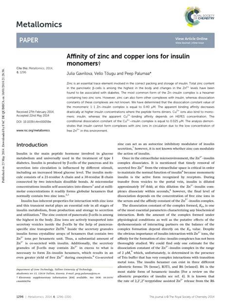 Pdf Affinity Of Zinc And Copper Ions For Insulin Monomers Dokumen Tips