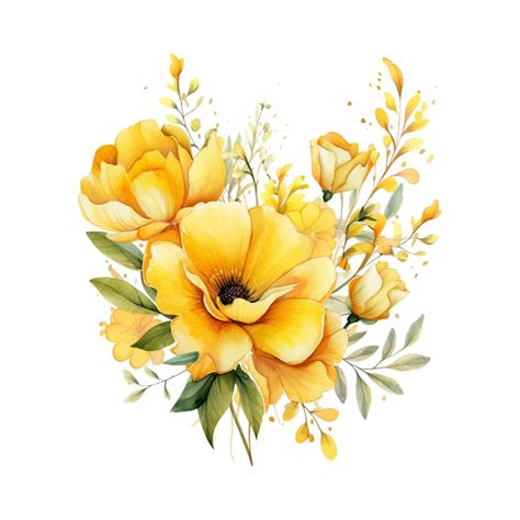 Pintura De Acuarela De Flores Amarillas Sobre Fondo Blanco Vector
