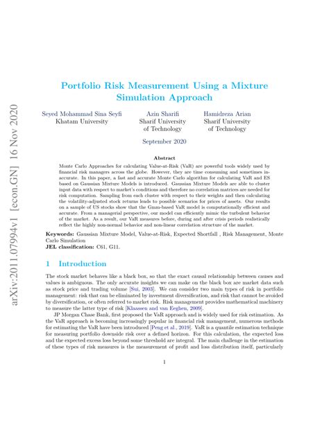 Pdf Portfolio Risk Measurement Using A Mixture Simulation Approach